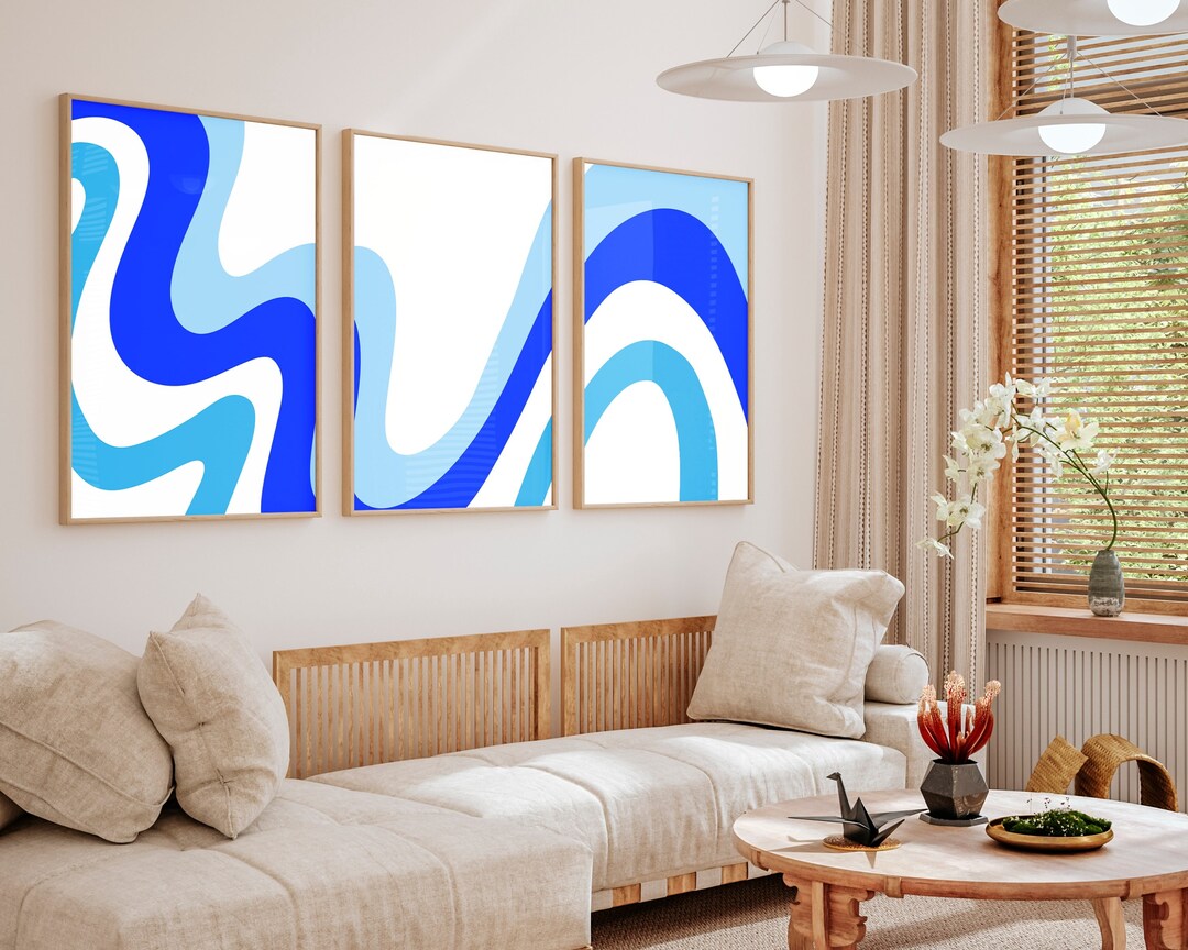 Blue Abstract Wall Art Set of 3 Preppy Gradient Wall Art Pack - Etsy