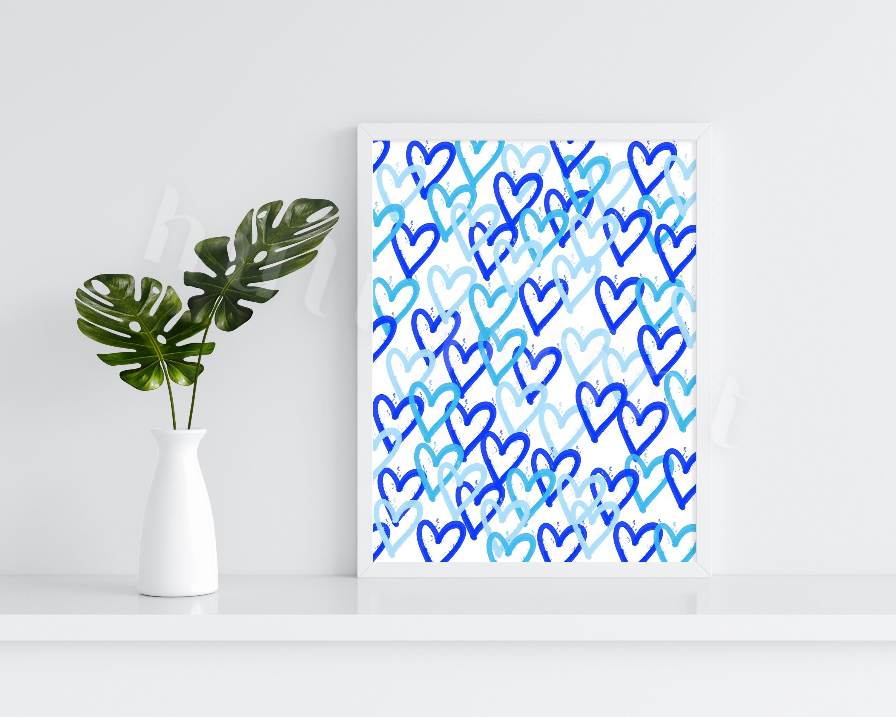 Blue Preppy Heart Wall Art Blue Abstract Art Printable Wall - Etsy