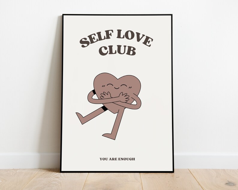 Retro Self Love Club Poster, Hugging Heart Wall Art Print, Trendy Print ...