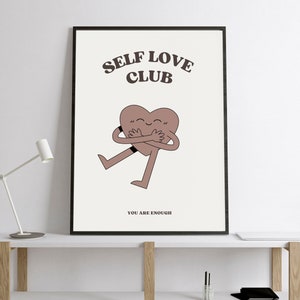 Retro Self Love Club Poster, Hugging Heart Wall Art Print, Trendy Print ...