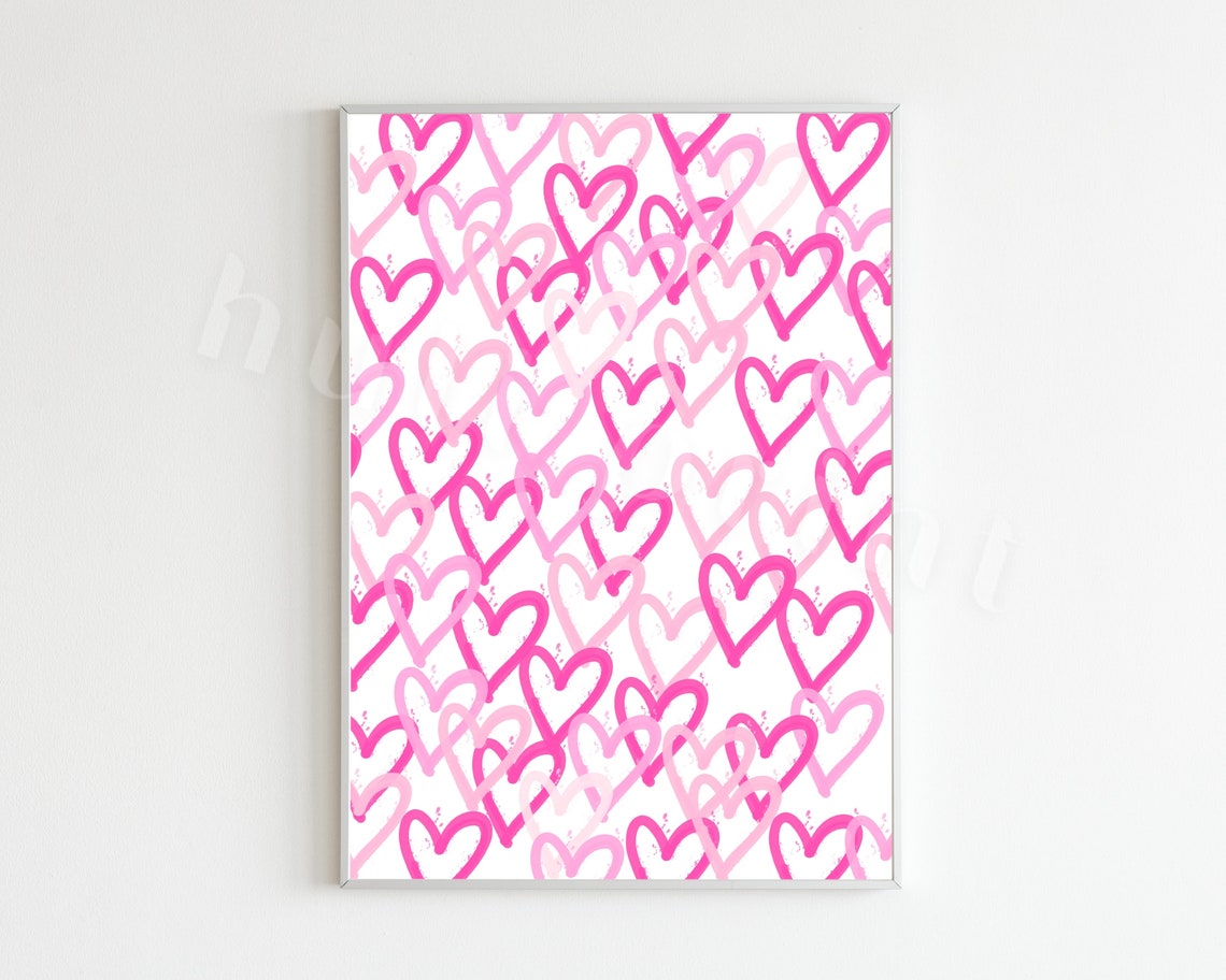 Pink Preppy Heart Wall Art Pink Abstract Poster Printable - Etsy
