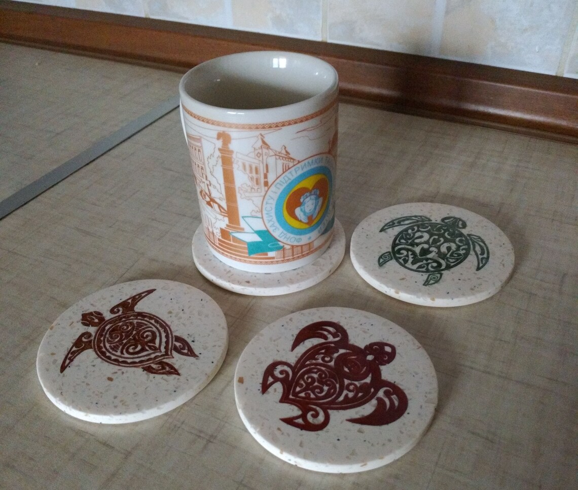 Hand Made Maori Turtles Corian Coasters, Home Gift - Etsy