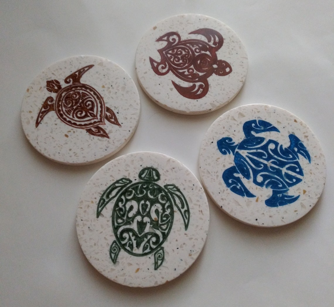 Hand Made Maori Turtles Corian Coasters, Home Gift - Etsy