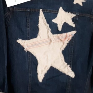 Denim Distressed Jacket With Vintage Material Stars Added to Back - Etsy