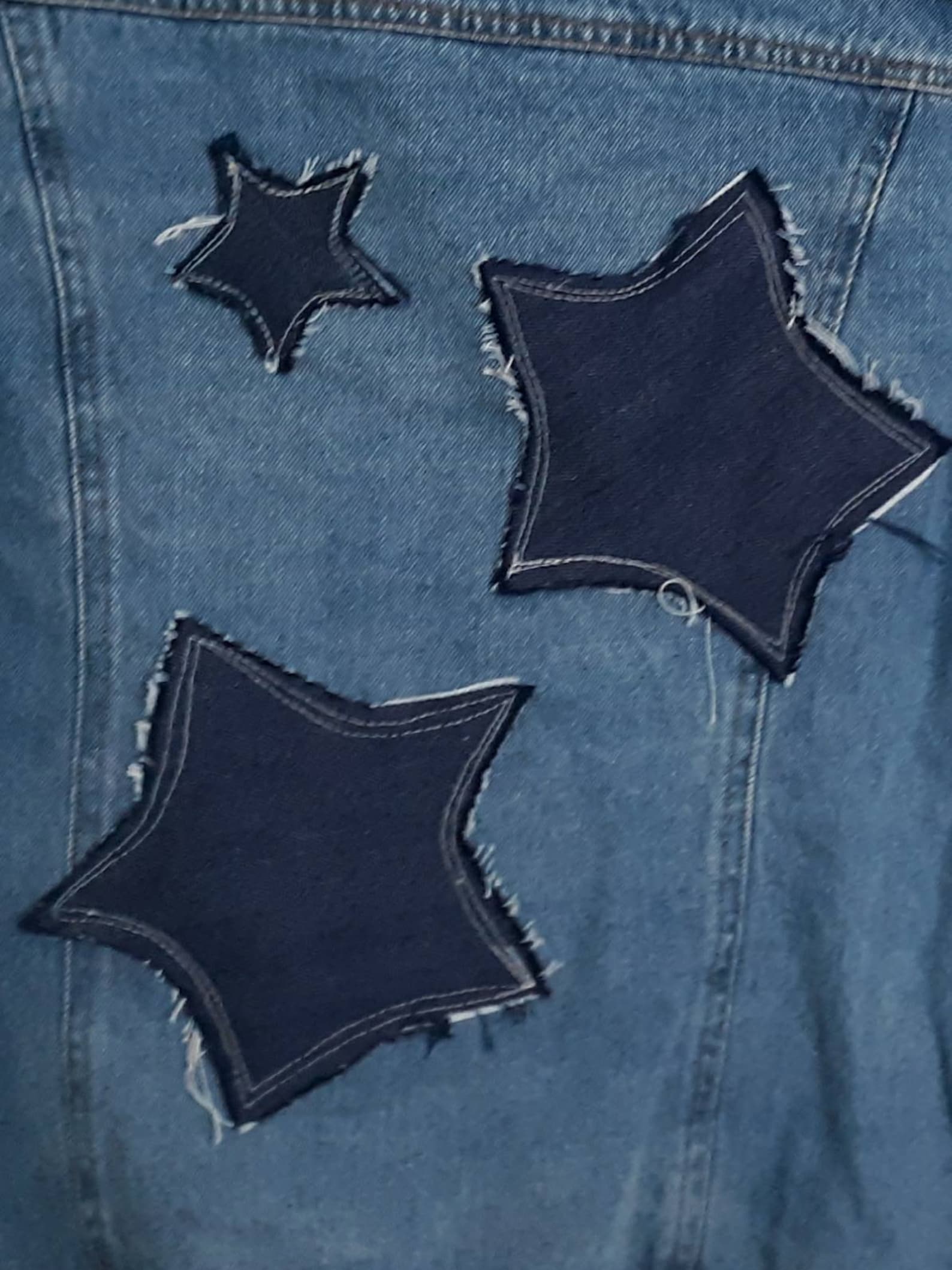 Denim Distressed Jacket With Vintage Material Stars Added to Back - Etsy