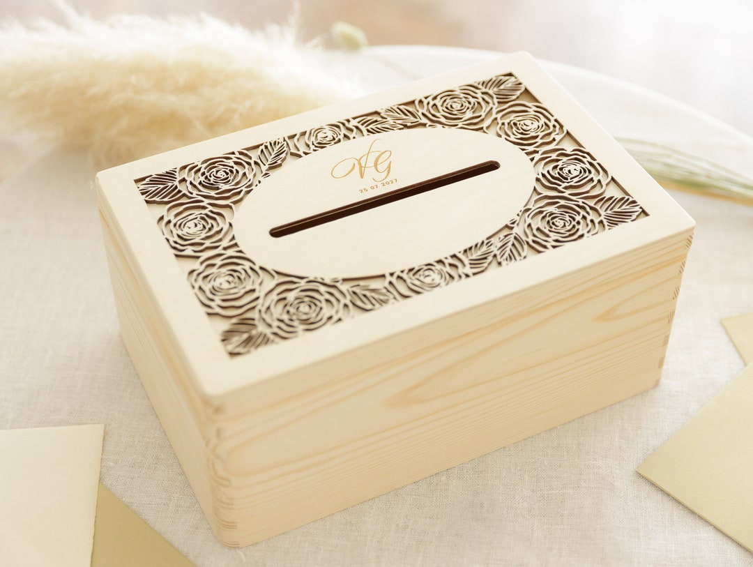 Custom Wooden Envelope Box With Wedding Gift Box Engraving, Baptism ...