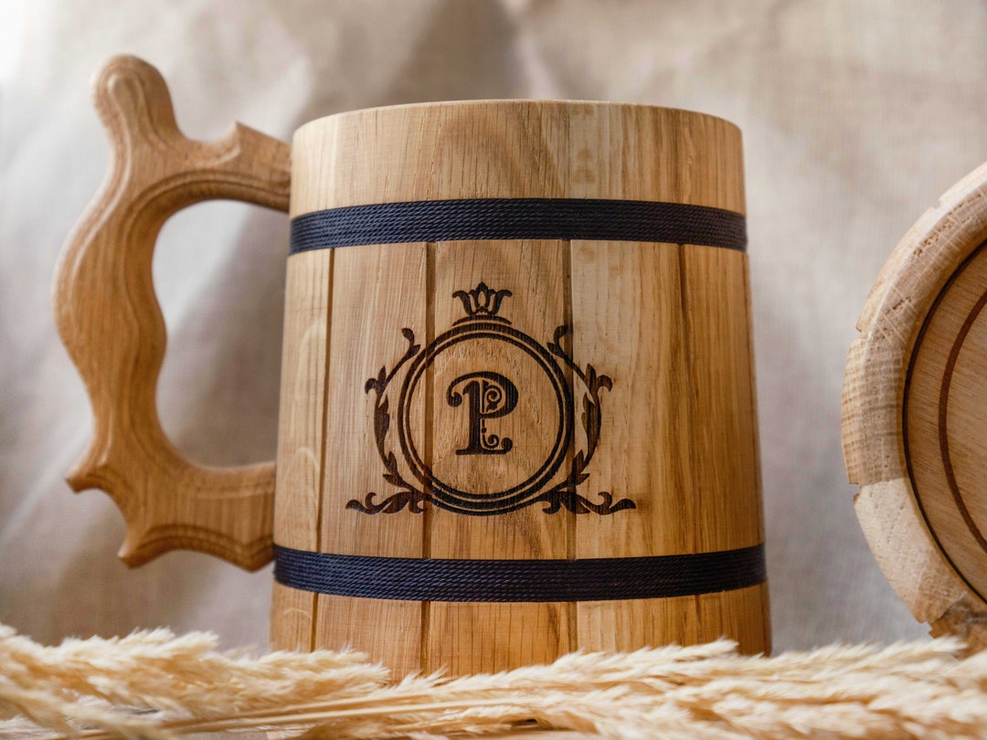 MONOGRAM Gift for Him Personalized Wooden Beer Mug Gift Ideas Gift for ...