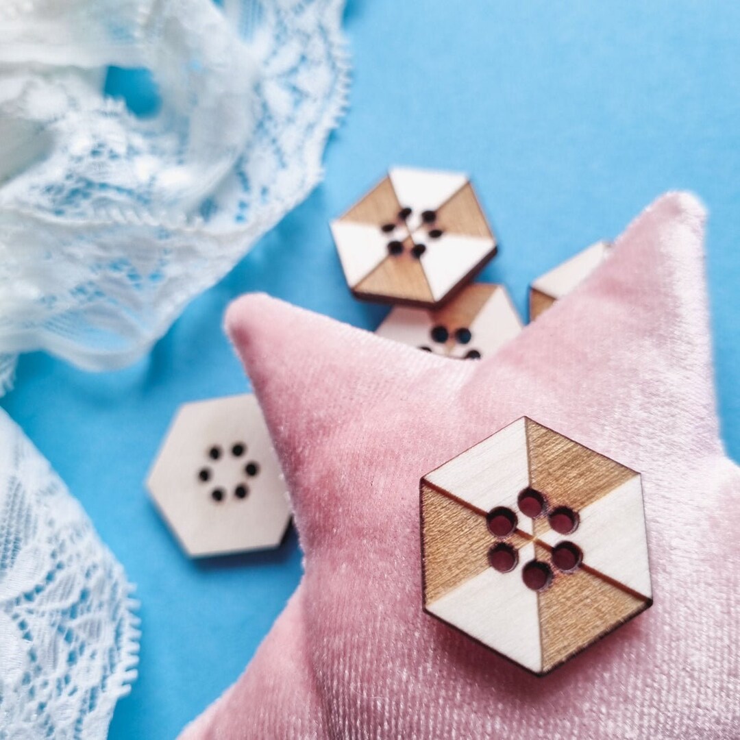 Wooden Hexagon Buttons With Light and Dark Triangles | for Knitting ...