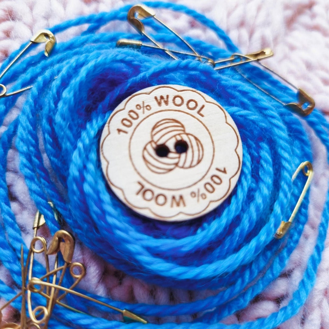 100% Wool - Engraved Buttons With a Wool Sign | Wooden Composition ...