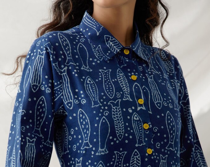 Indigo Fish Print Dress - Etsy