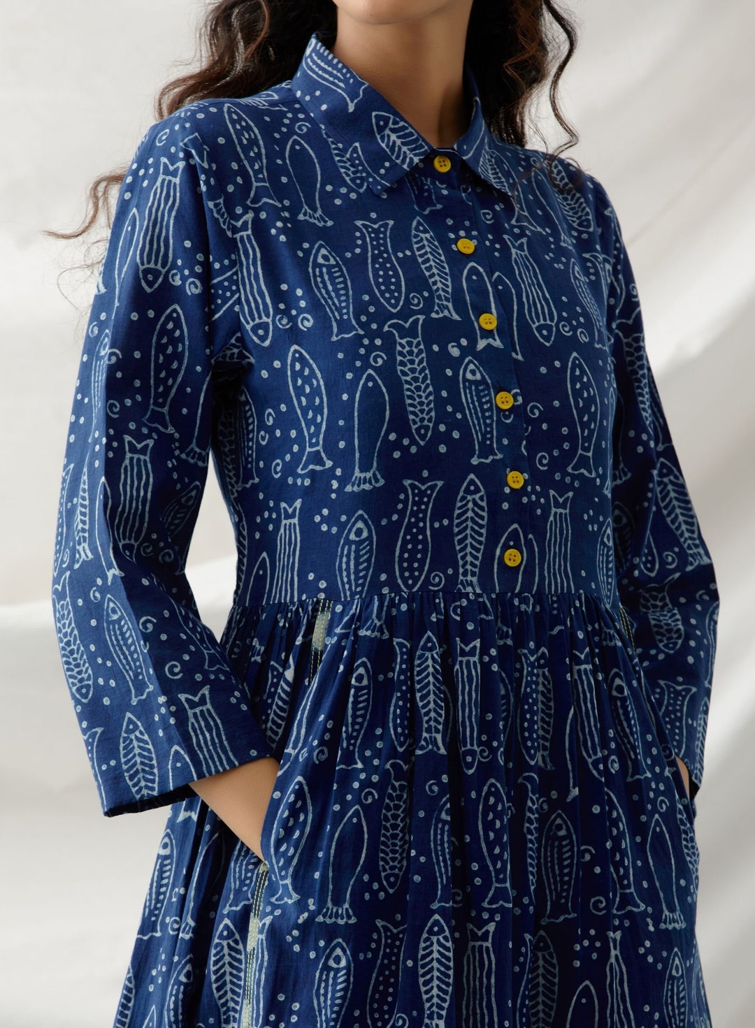 Indigo Fish Print Dress - Etsy