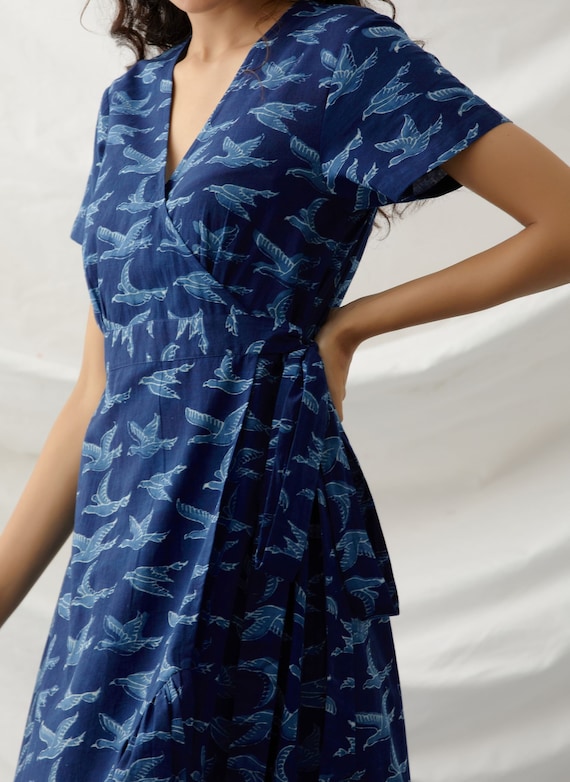 Tiered Bird Print Wrap Dress - Etsy