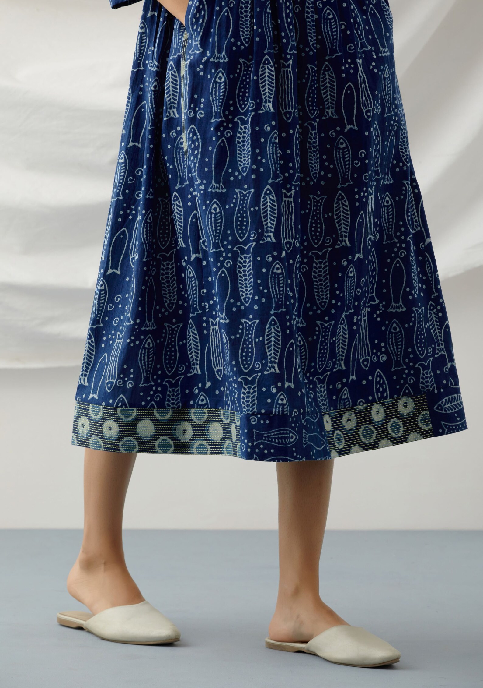 Indigo Fish Print Dress | Etsy