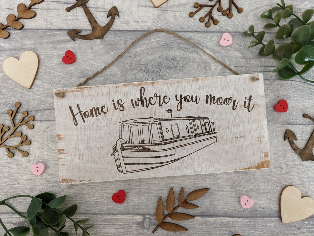 Rustic Wooden Narrowboat Sign - Laser Engraved Wooden Sign - Barge ...