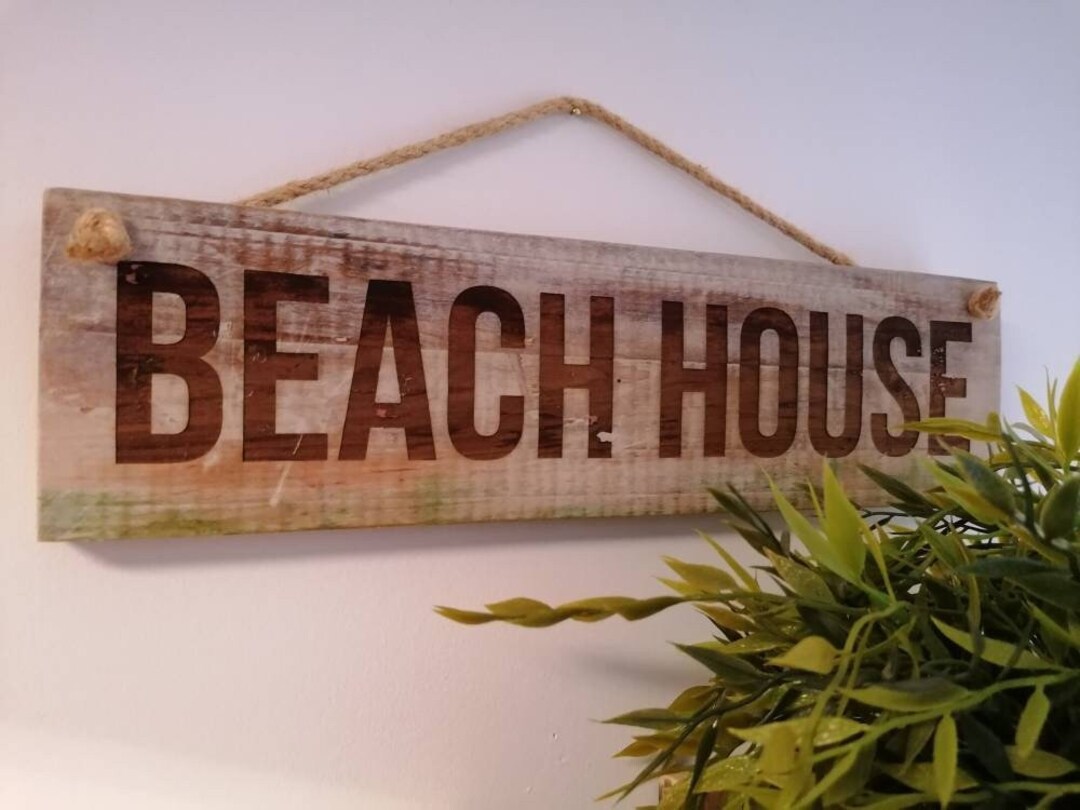 Rustic Wooden Handmade Beach House Sign - Laser Engraved - Beach Decor ...