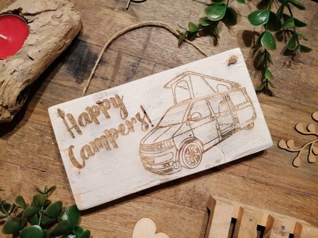 Handmade Rustic Wooden VW T5 Camper Sign Happy Campers Volkswagen T5 ...