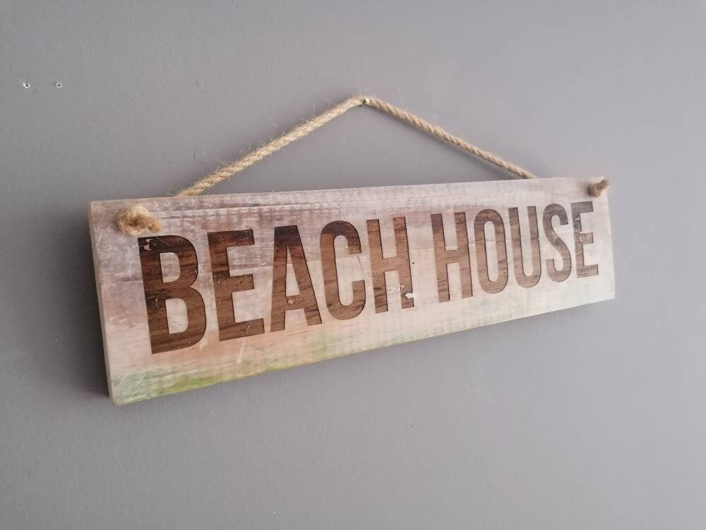Rustic Wooden Handmade Beach House Sign Laser Engraved Beach - Etsy UK