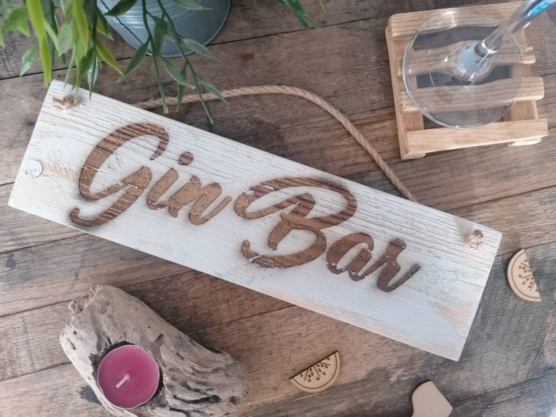 Rustic Handmade Wooden Gin Bar Sign - Etsy