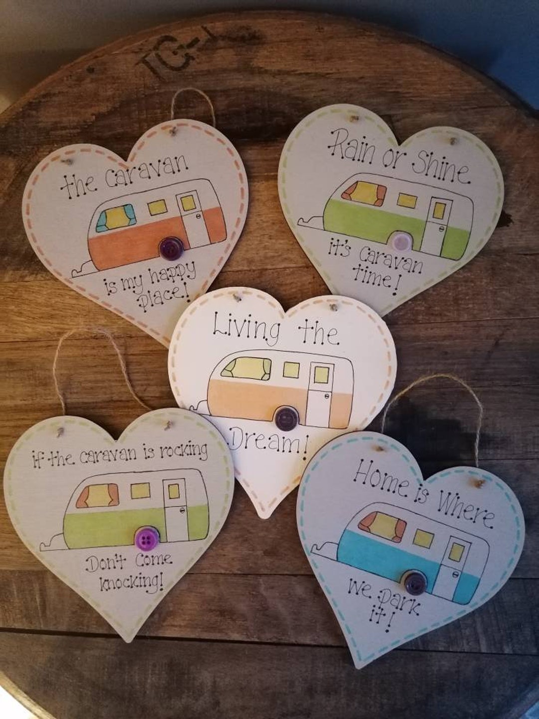 Handmade Shabby Chic Style Caravan Sign Wooden Love Heart Touring ...