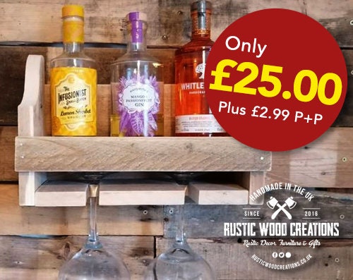 Handmade Rustic Wooden Gin Rack & Gin Glass Holder | Etsy