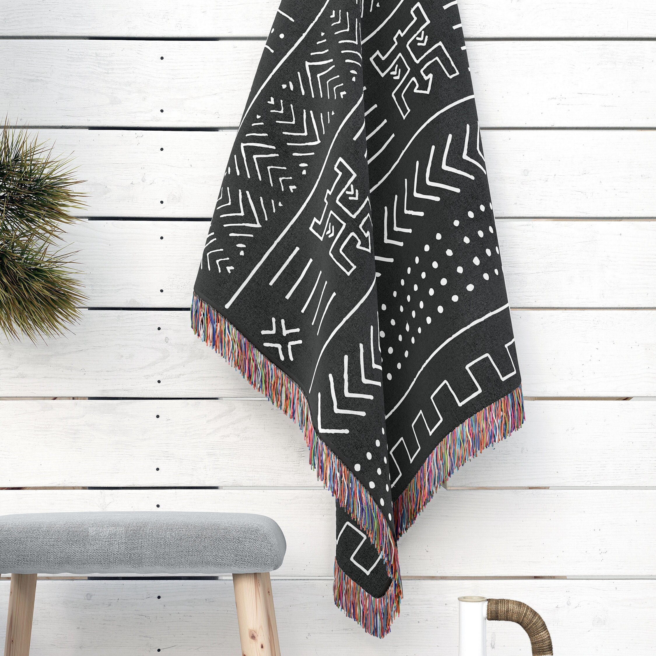 Aztec Blanket Black and White Tribal Pattern, Boho Blanket Throw 100% ...