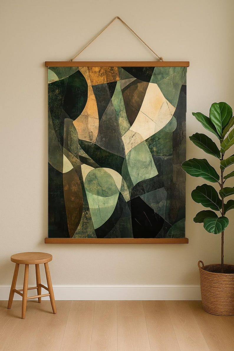 Green Abstract Geometric Tapestry: Modern Minimalist Wall Hanging - Etsy