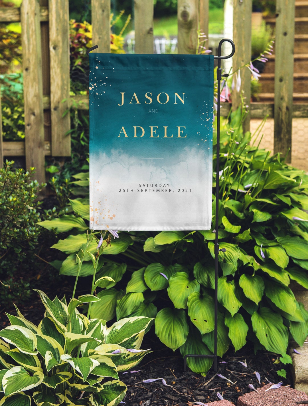 Blue Ombre Wedding Yard Flag | Outdoor Reception Sign | Beautiful Teal ...