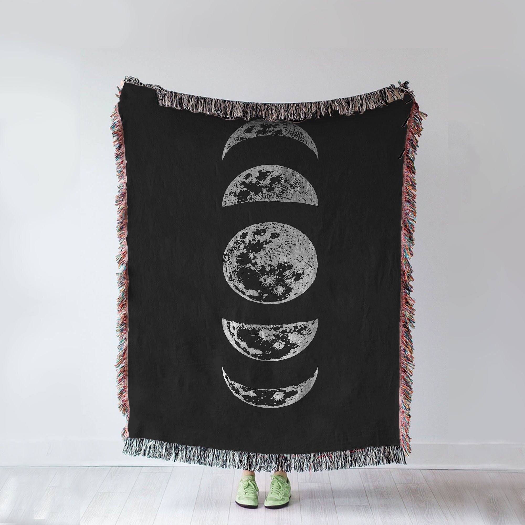 Moon Phase 100% Cotton Blanket Throw for Couch, Large Witchy Moon ...