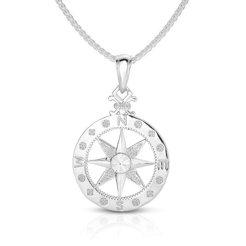 Solid Sterling Silver Large Compass-Rose Pendant and Necklace | Etsy Solid Sterling Silver Large Compass-Rose Pendant and Necklace | Etsy