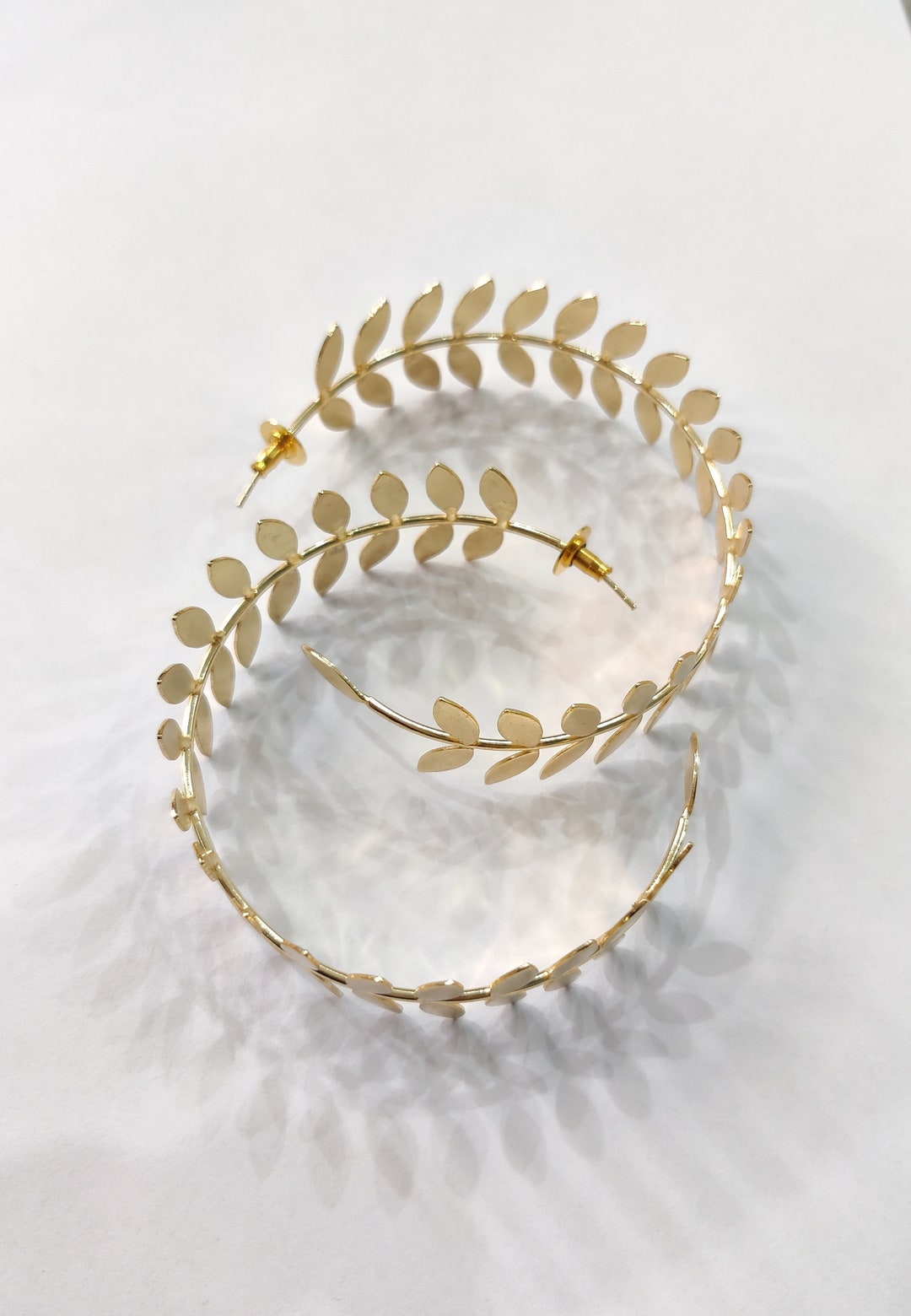 Bold Statement Hoops Big Gold Hoops Leaf Hoops Modern Gold - Etsy