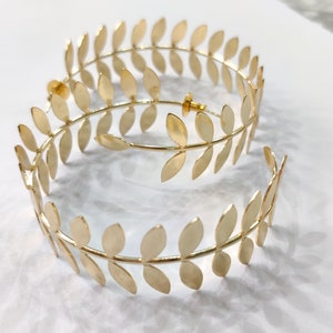 Bold Statement Hoops Big Gold Hoops Leaf Hoops Modern Gold - Etsy