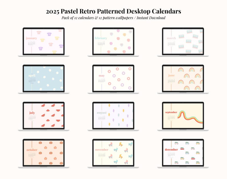 2025 Pastel Retro Patterned Desktop Calendars | Desktop Wallpaper ...