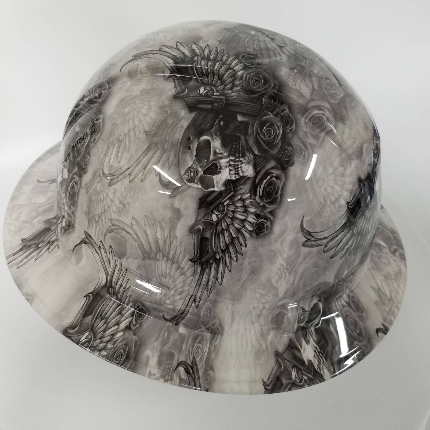 Full brim hydro dipped custom hard hat in winged skulls guns | Etsy
