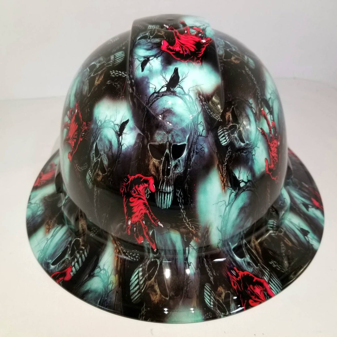 Full Brim Hydro Dipped Custom Hard Hat in Graveyard Shift Skulls 3d ...