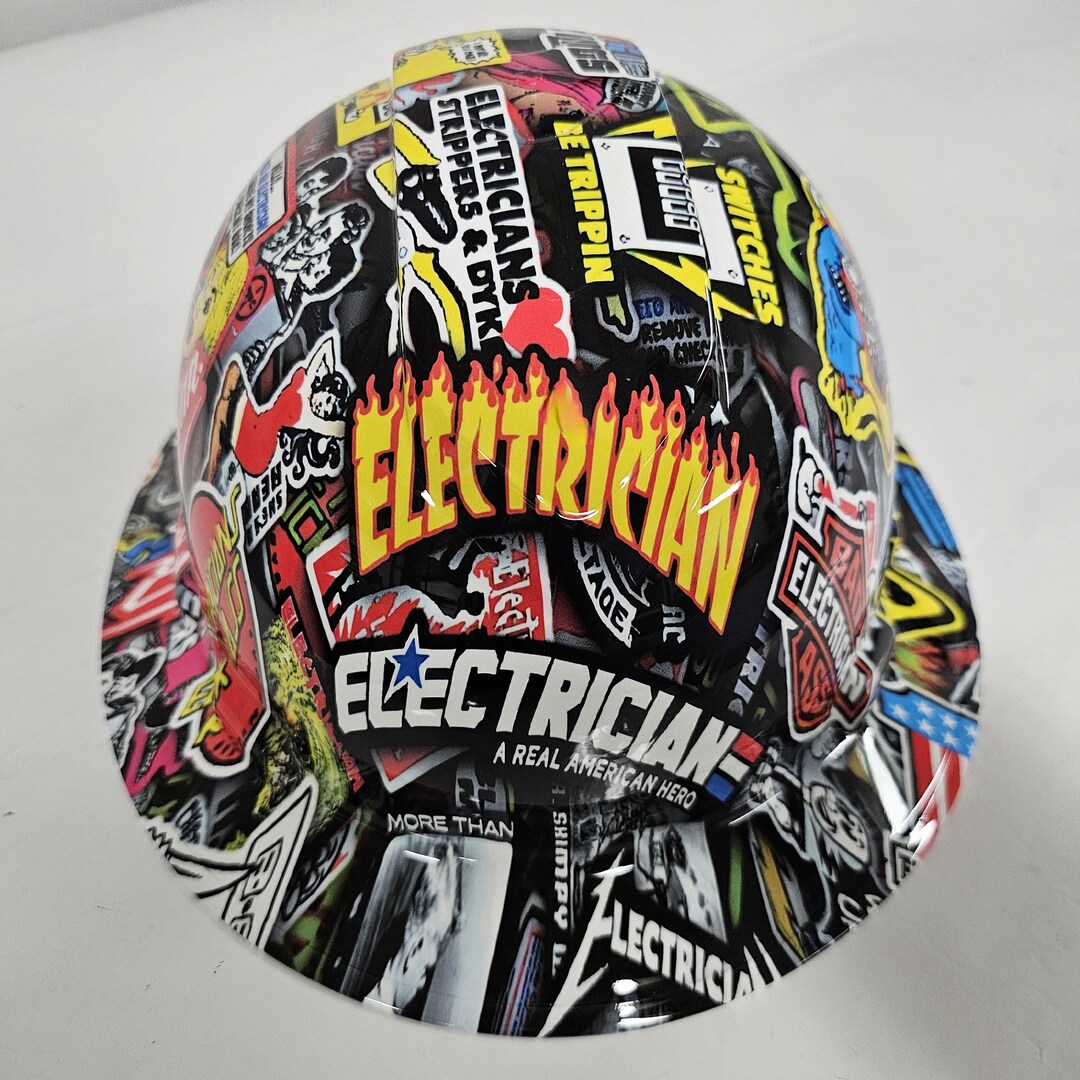 Full Brim Hard Hat Custom Hydro Dipped in Electrician Sticker Bomb - Etsy