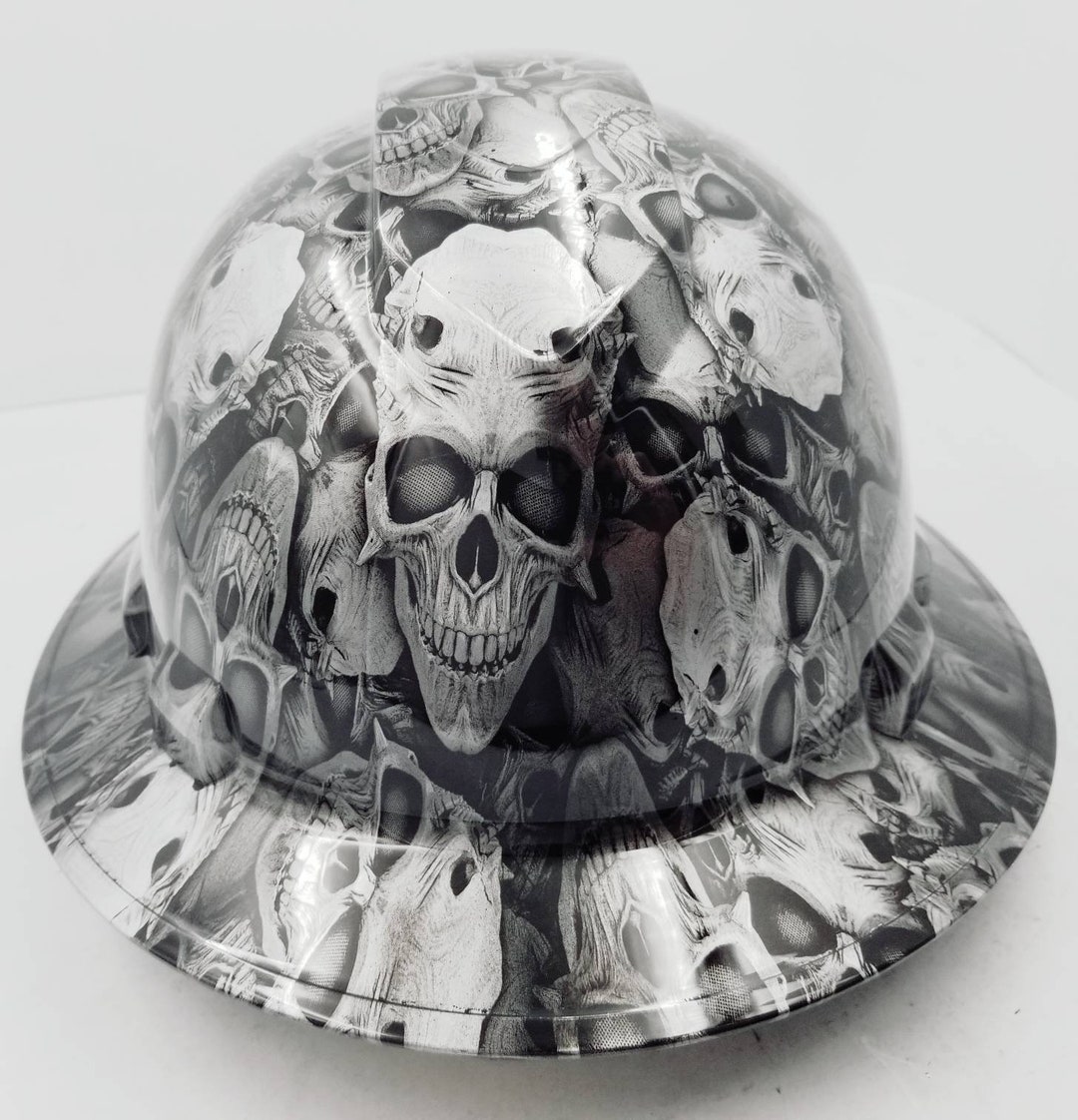 Full Brim Hydro Dipped Custom Hard Hat, Dipped in Demonic Skulls New ...