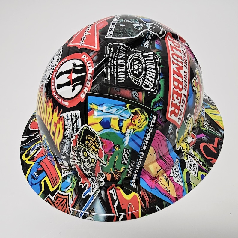 Full Brim Hard Hat Custom Hydro Dipped in Plumber Sticker Bomb - Etsy