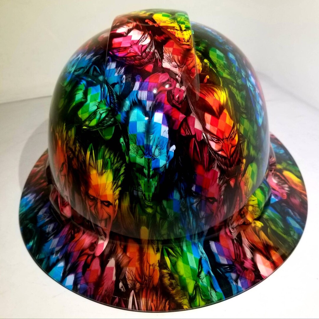 Full Brim Hydro Dipped Custom Hard Hat Dipped in Jokers on Acid New ...