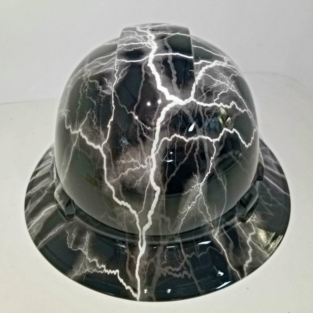 Full Brim Hydro Dipped Custom Hard Hat in White Lightning Osha Approved ...