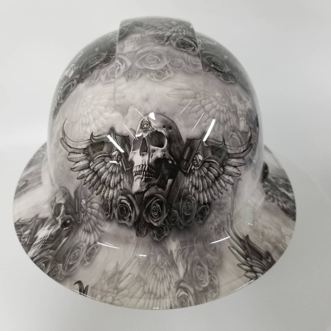 Full brim hydro dipped custom hard hat in winged skulls guns | Etsy
