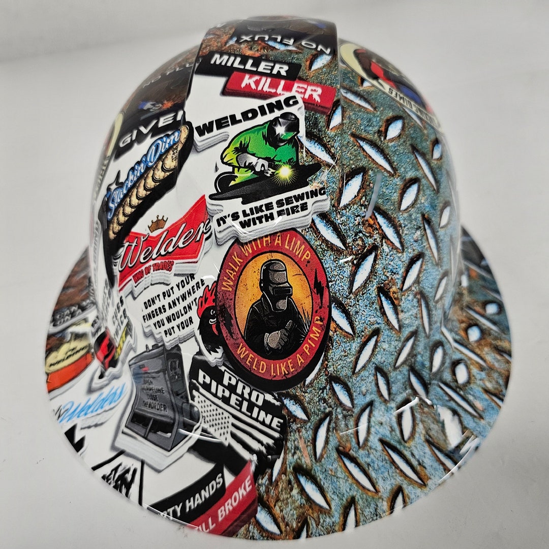 Full Brim Hard Hat Custom Hydro Dipped in Welders Sticker Bomb - Etsy