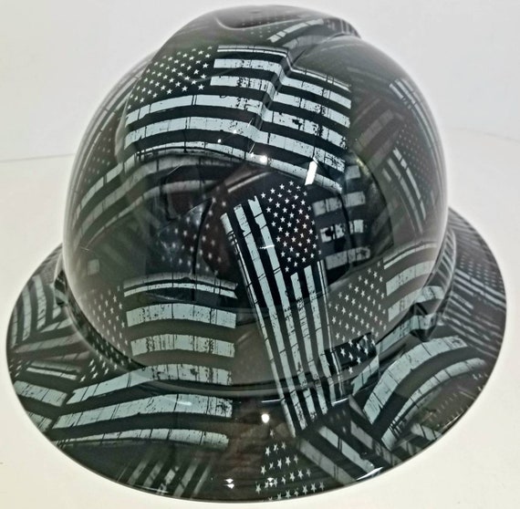 Full Brim Hydro Dipped Custom Hard Hat in American Flags Black | Etsy