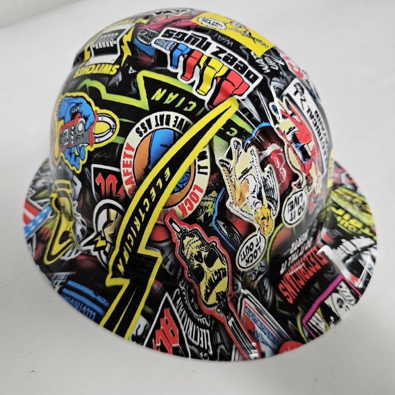 Full Brim Hard Hat Custom Hydro Dipped in Electrician Sticker Bomb - Etsy