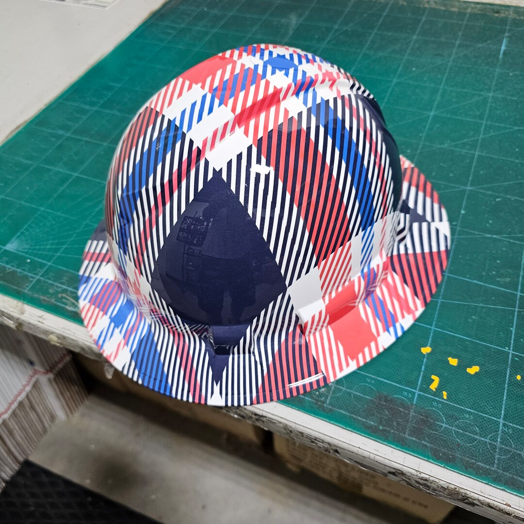 Full Brim Hard Hat Custom Hydro Dipped in Red White and Blue Tartan ...