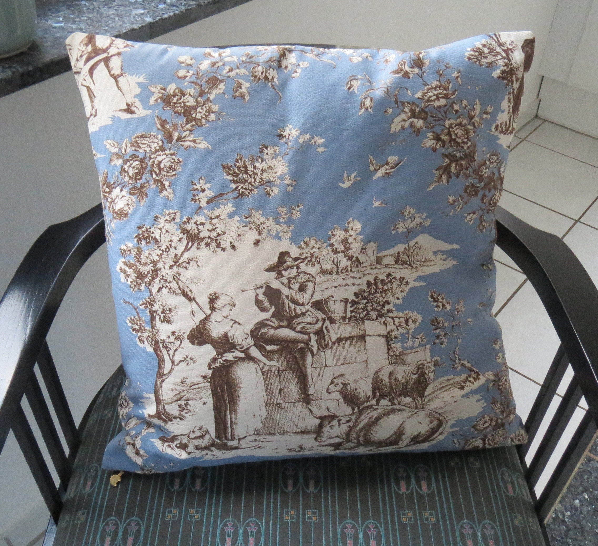 Kissenbezug Toile de iouy blau 40 x 40 cm - Etsy.de