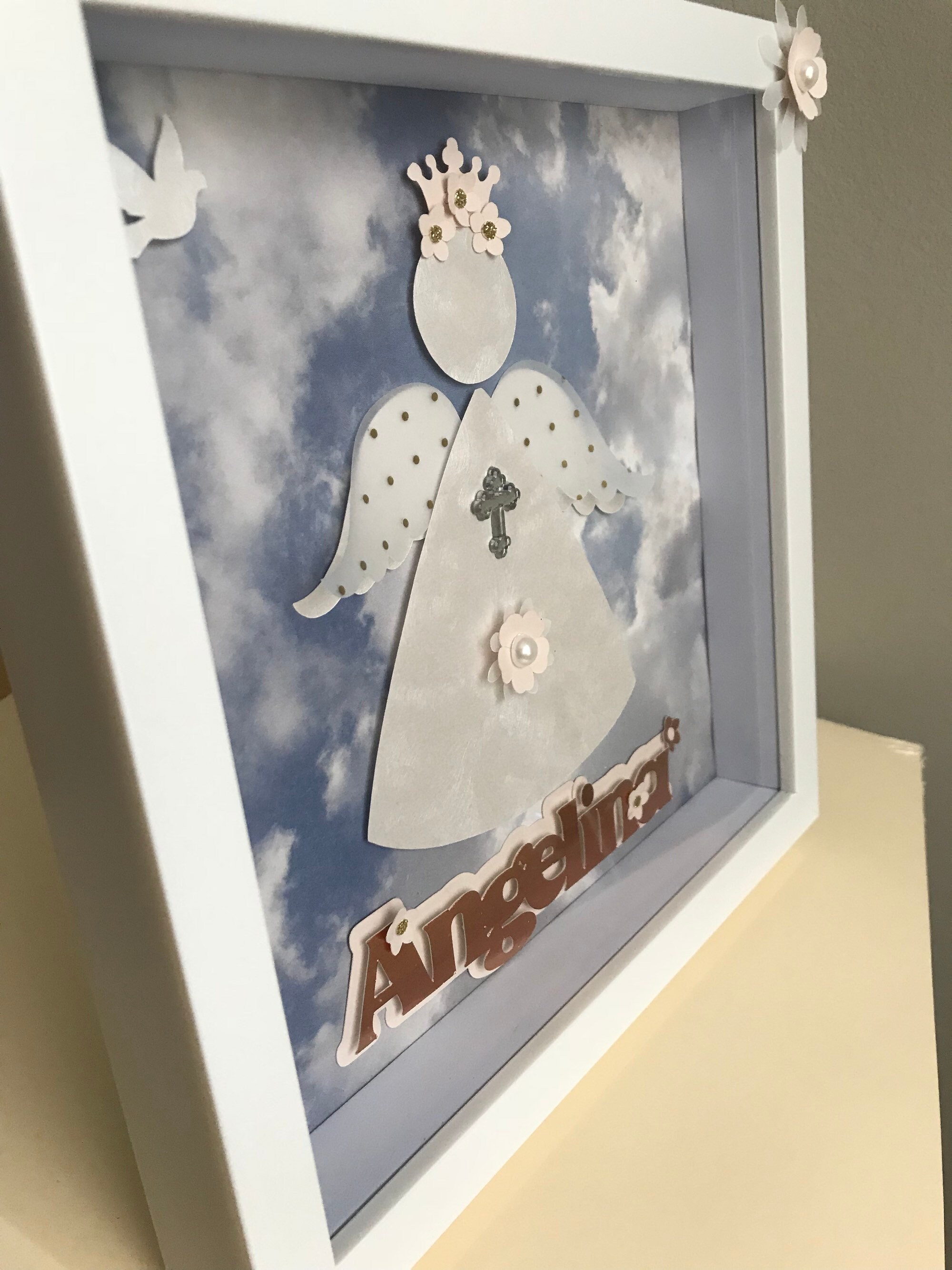 Personalized Angel Gift Box Frame 3D Cross Christening | Etsy