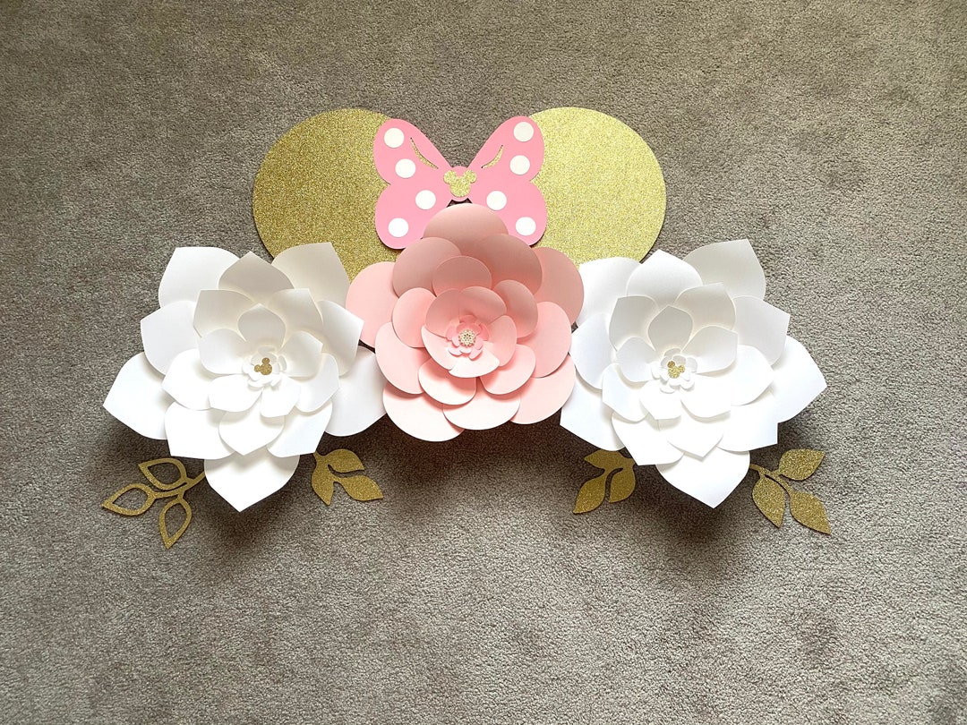 Minnie Mouse Paper Flower Wall Decor: Pink, White & Gold Glitter - Etsy