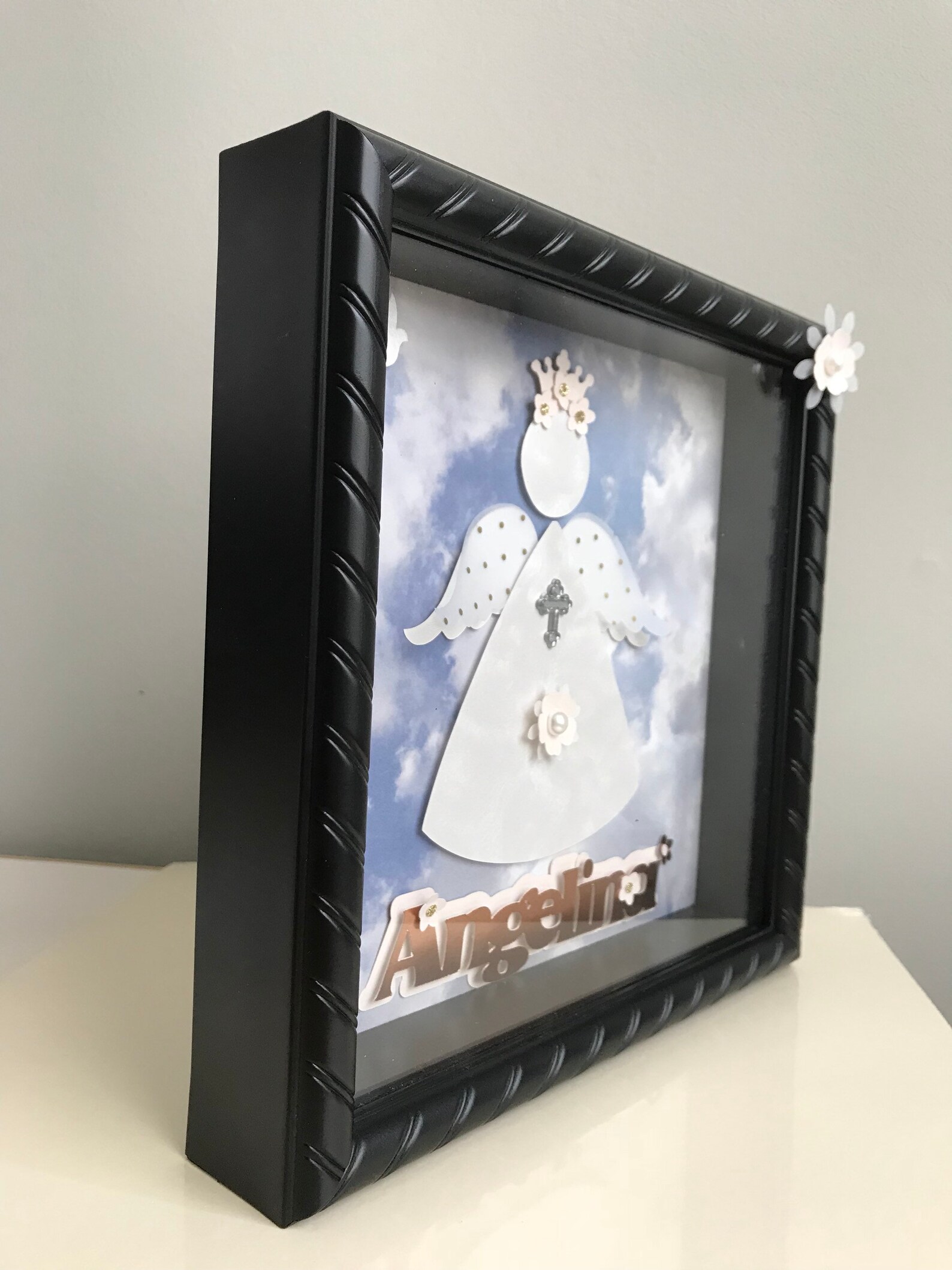 Personalized Angel Gift Box Frame 3D Cross Christening - Etsy
