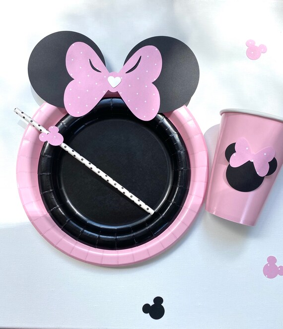 Party Favors Minnie Mouse Table Set paper plates pink polka dots black ...