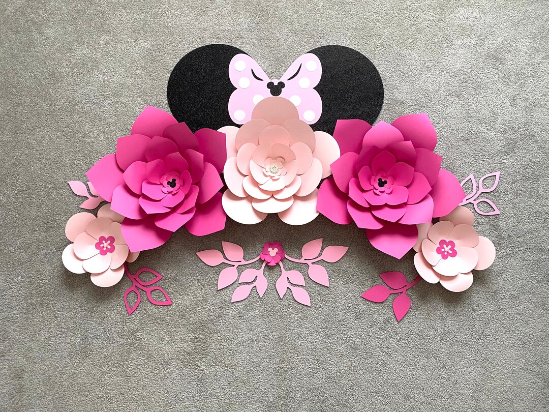 Minnie Nursery Hot Pink Fuchsia Paper Flowers, Pink Polka Dots Bow ...
